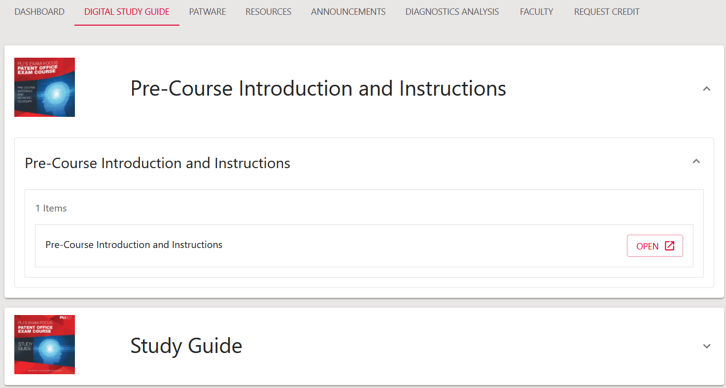 How do I access my Digital Study Guide for the Patent Office Exam Course?