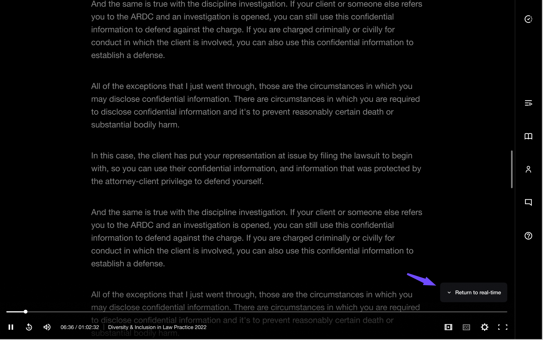 How do move around in a transcript?